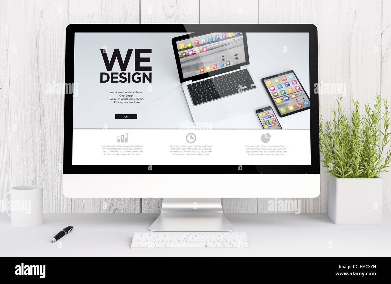 3d rendering website design on computer. All screen graphics are made ...