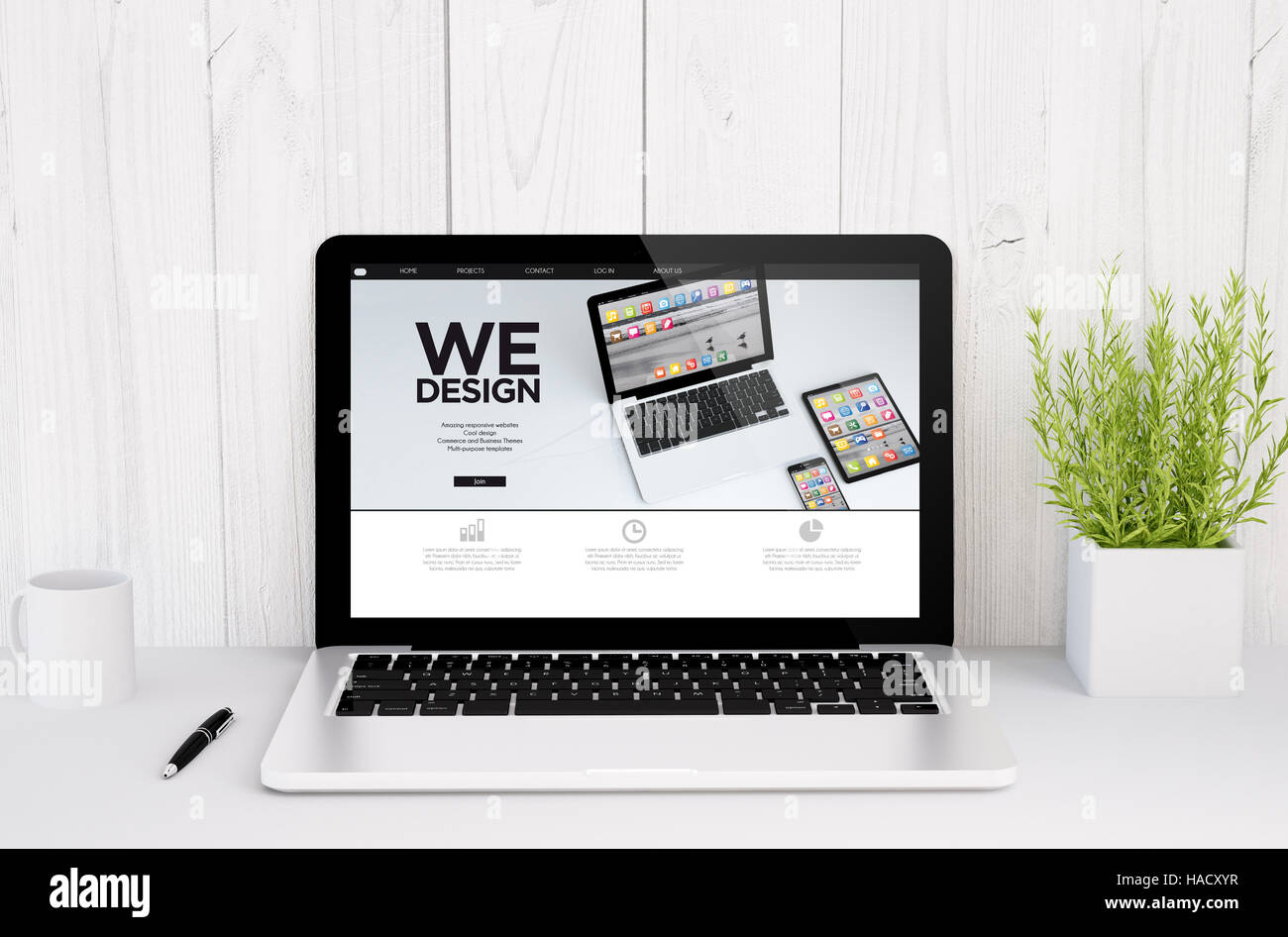 3d rendering of a laptop with web design screen on table Stock Photo ...