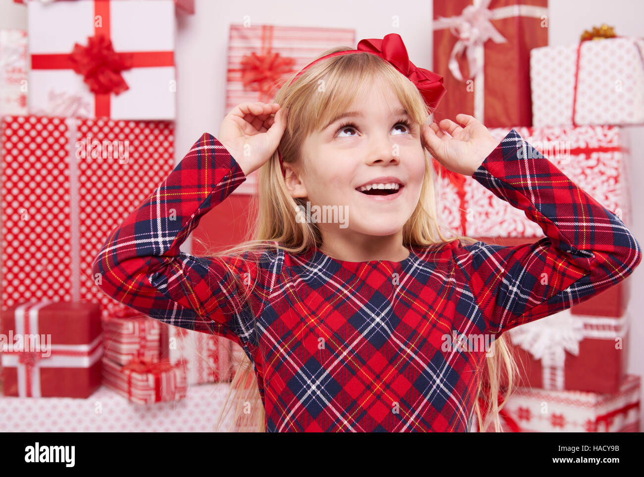 Girl with beautiful red bow Stock Photo - Alamy