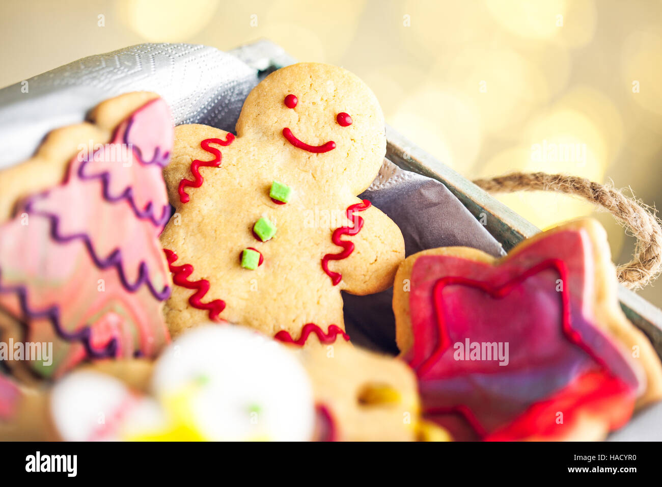 Pink and violet gingerbread cookies in close-up Stock Photo - Alamy