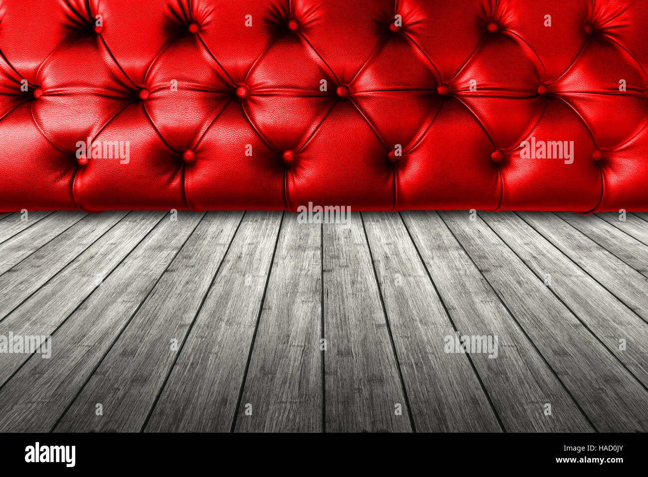 Red leather seat with white wood texture plank panel timber background ...