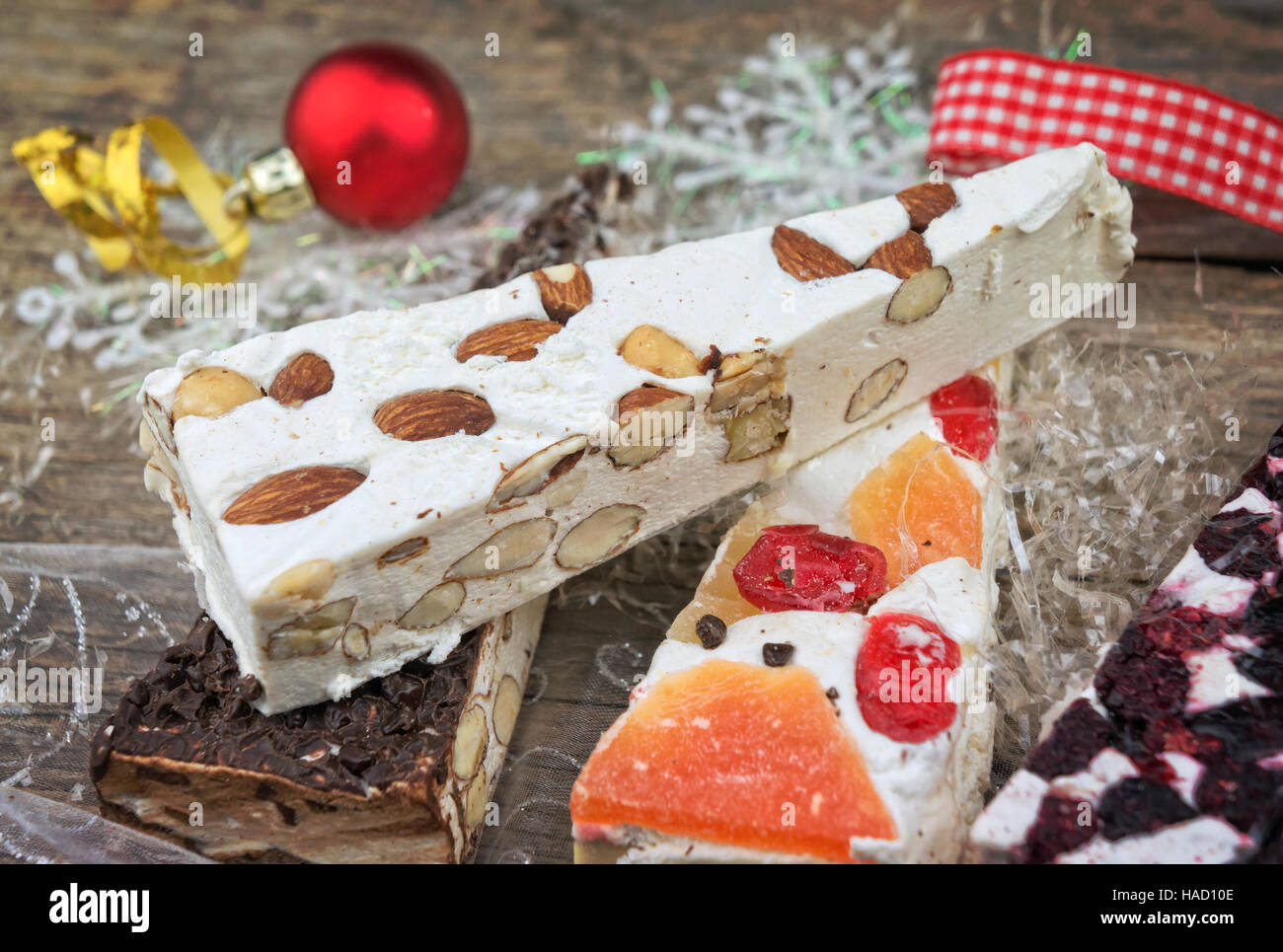 Variety of Christmas nougat with copy space Stock Photo - Alamy