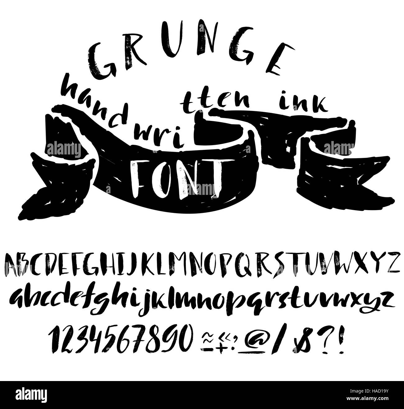 Hand drawn font made by dry brush strokes. Grunge style alphabet Stock ...