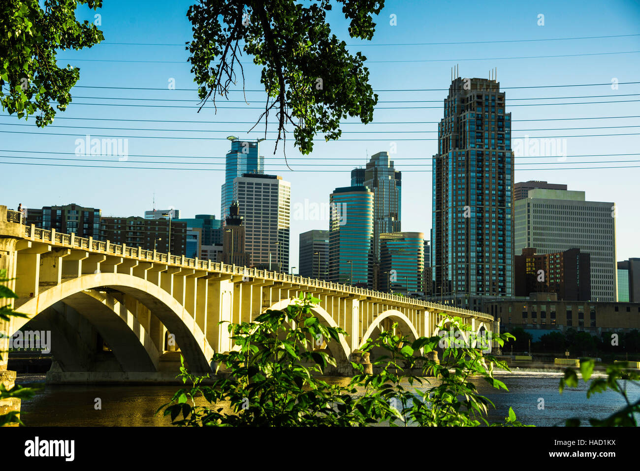 Minneapolis Skyline with 3rd Avenue Bridge in the Summer Stock Photo ...