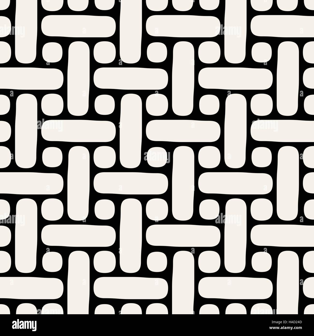 Rounded Lines and Circles Lattice. Vector Seamless Black White Pattern ...