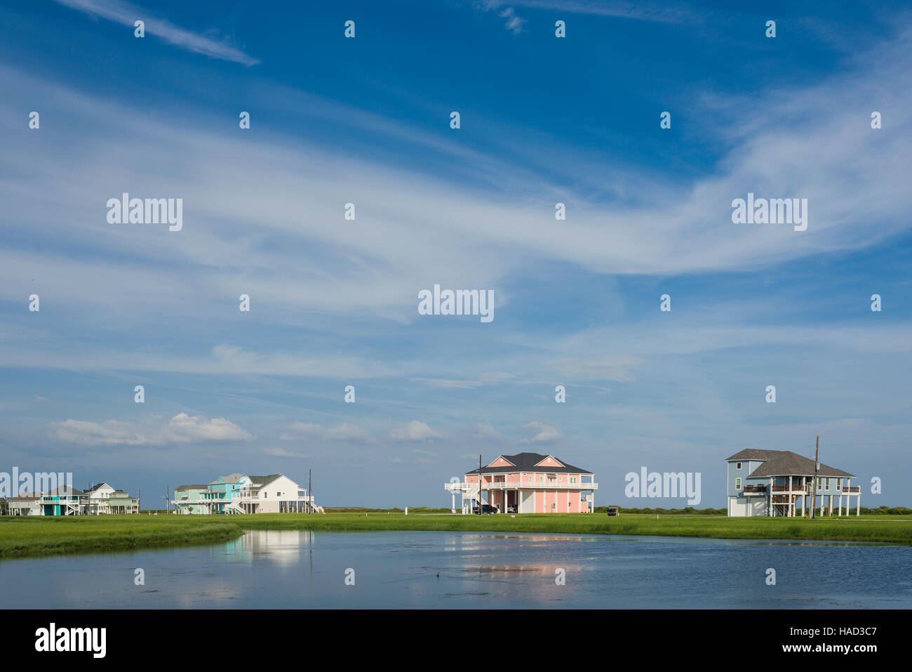 Stilt Houses and Beach, Bolivar Peninsula, TX. Crystal Beach is an ...