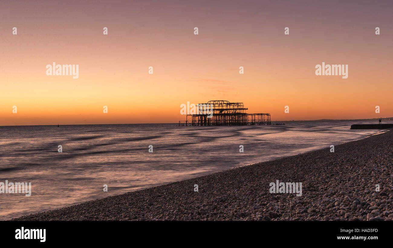Brighton's burnt out West Pier at sunset UK Stock Photo - Alamy