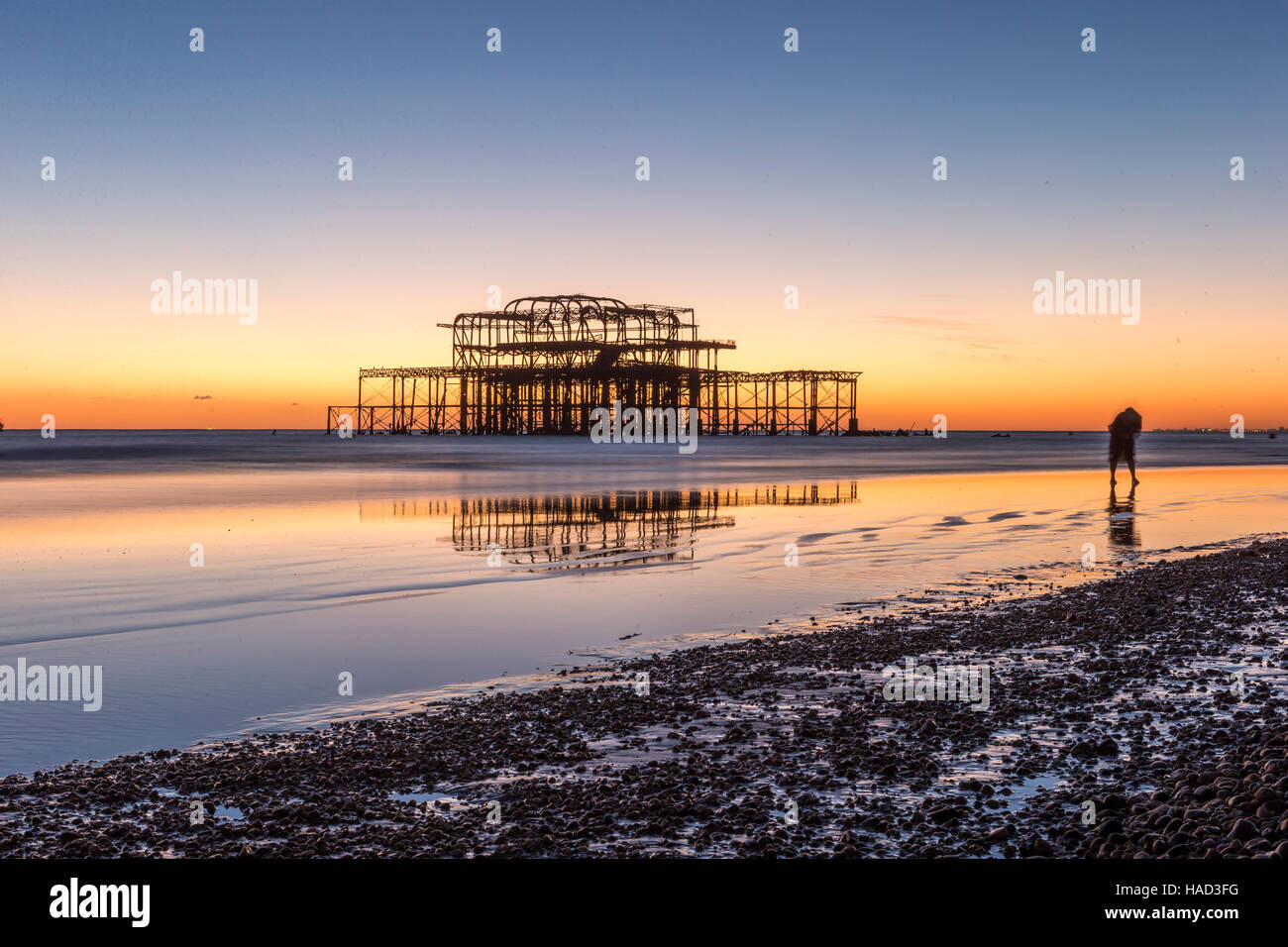Brighton's burnt out West Pier at sunset UK Stock Photo - Alamy