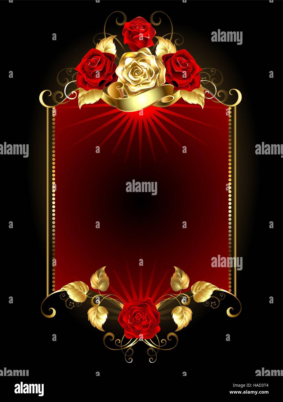 red banner with gold and red roses on a dark background Stock Vector ...