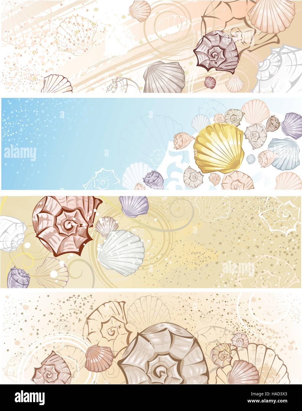 four horizontal banner with beautiful stylized seashells Stock Vector ...