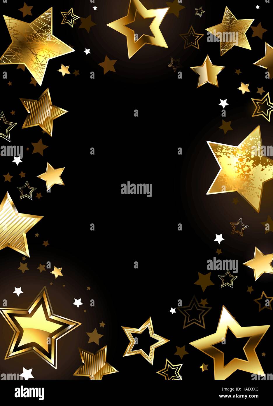Frame with shiny gold stars on a black background. Design with gold stars Stock Vector Image ...