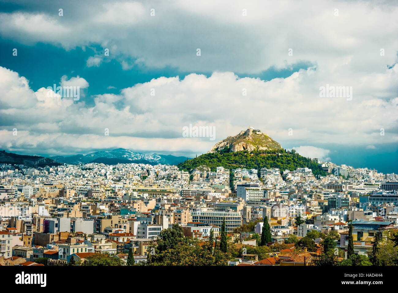 Cityscape of Athens and Lycabettus Hill Stock Photo - Alamy