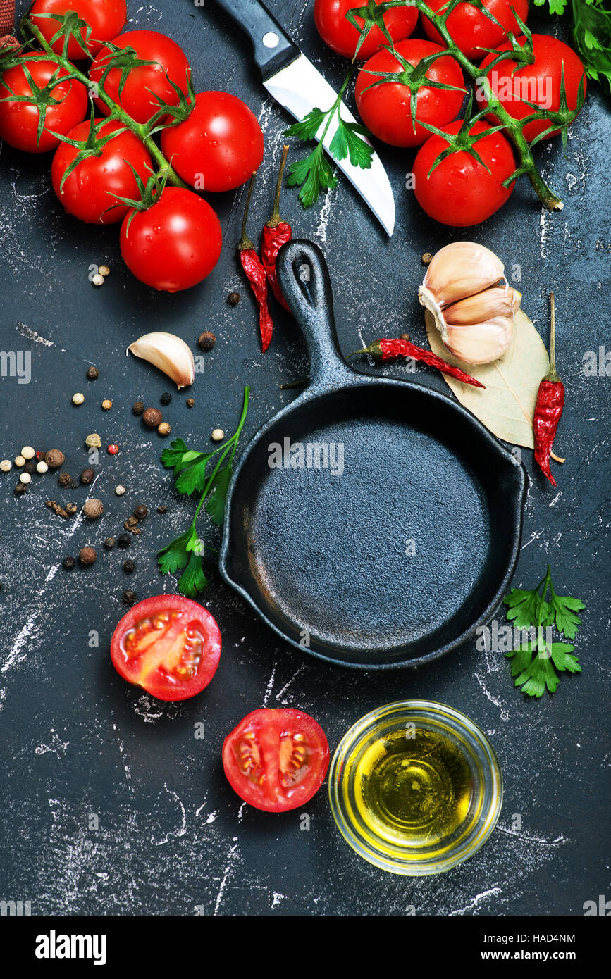 fresh tomato and aroma spice on a table Stock Photo - Alamy