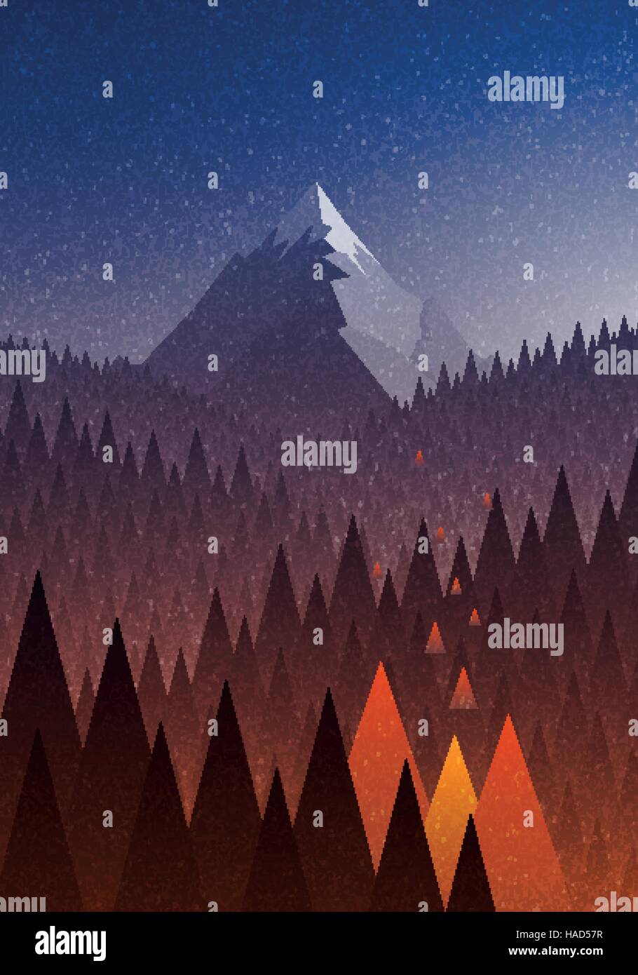 Abstract nature landscape. Mountain and forest fire. Disaster. Vector ...