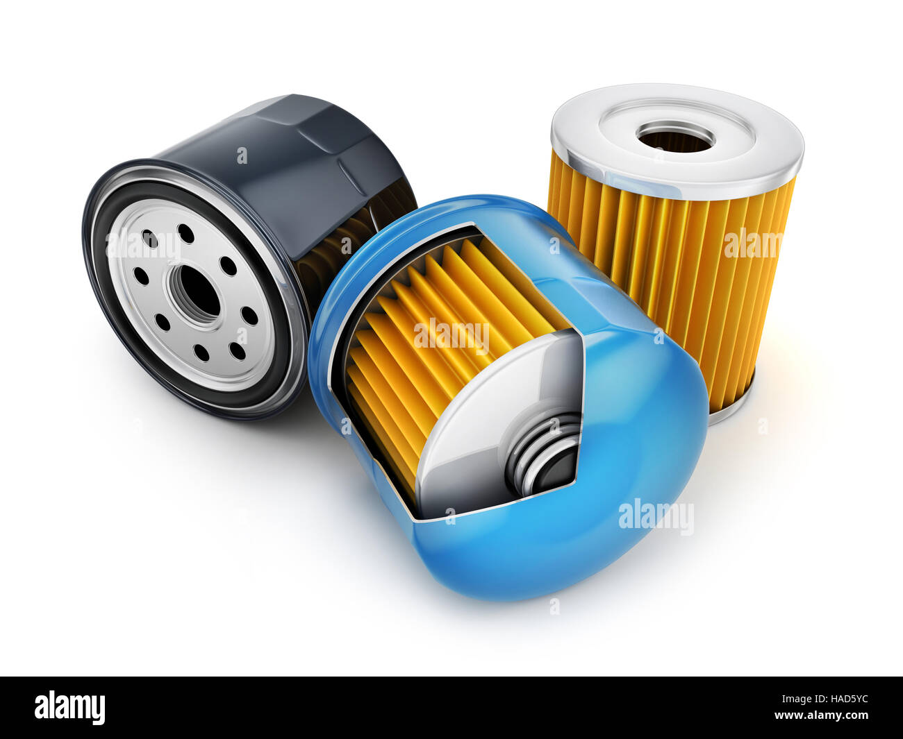 Three oil filter on white background. 3d illustration Stock Photo - Alamy