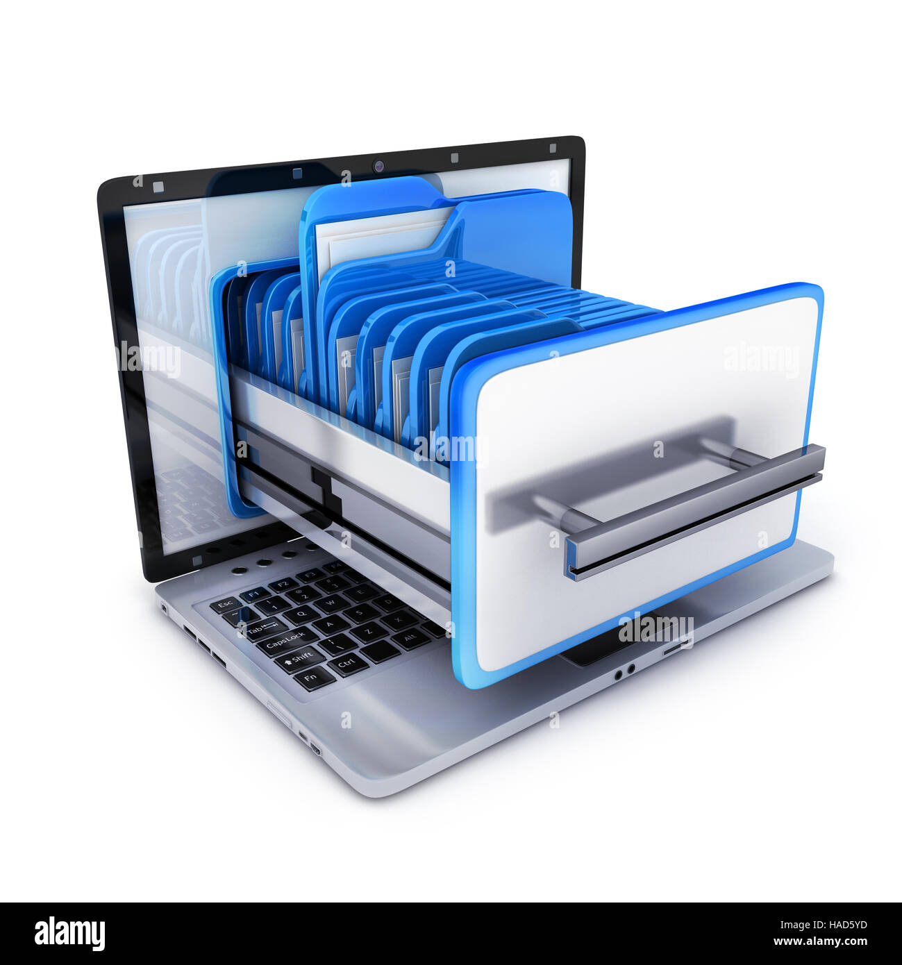 laptop and many folder, on white background. 3d illustration Stock ...
