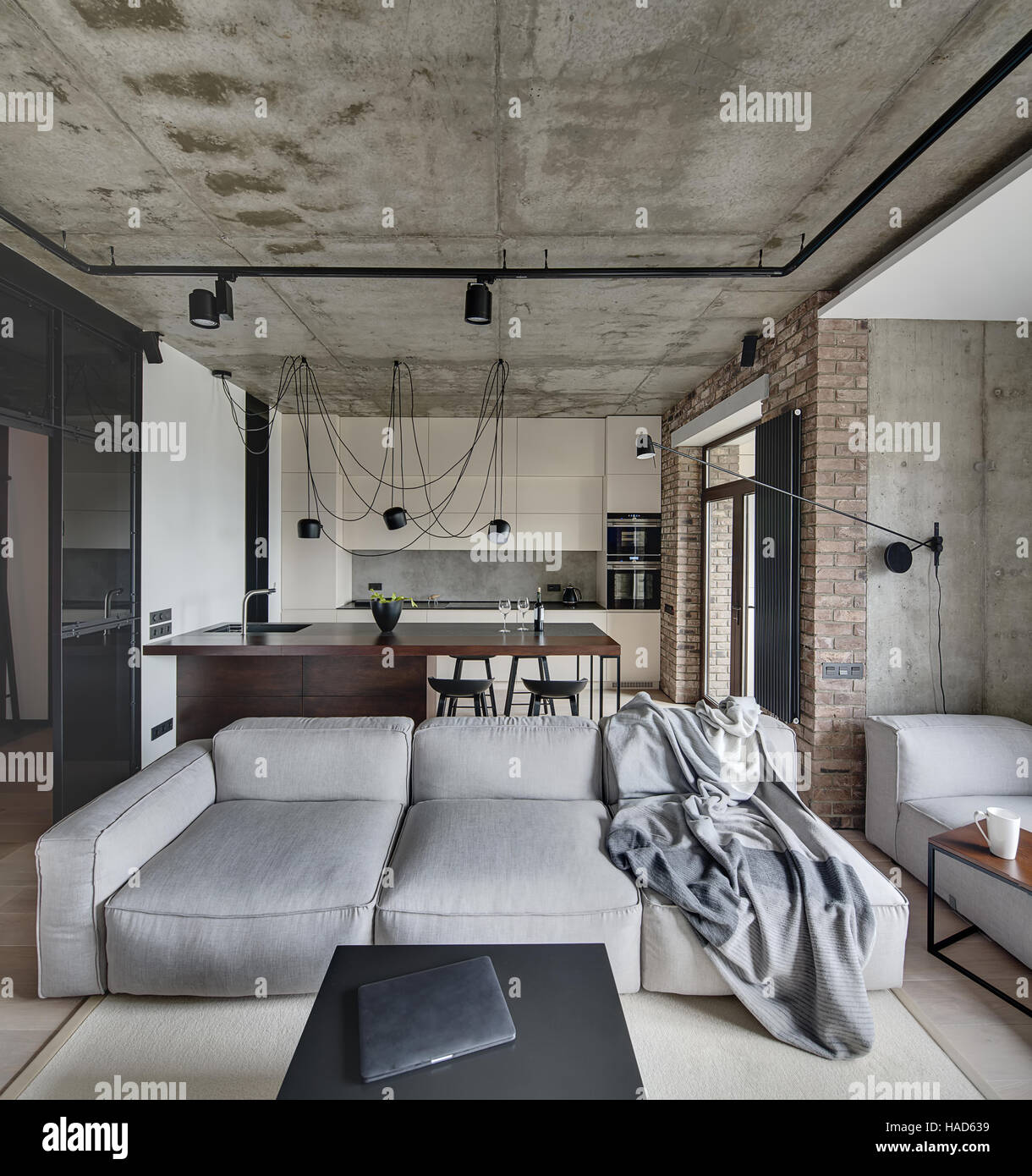 Room in loft style Stock Photo - Alamy