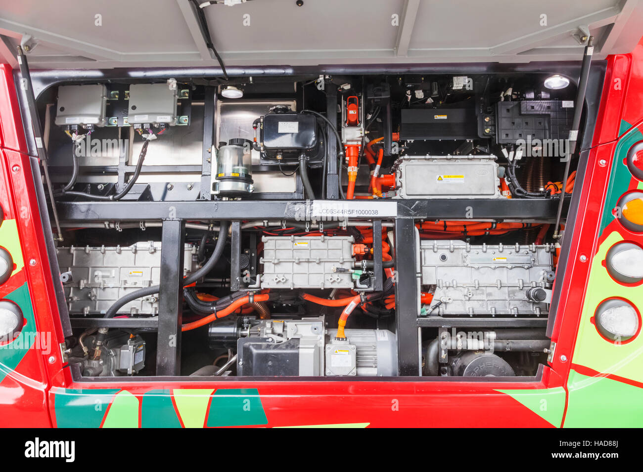 England, London, Electric Double decker Red Bus Engine Stock Photo - Alamy