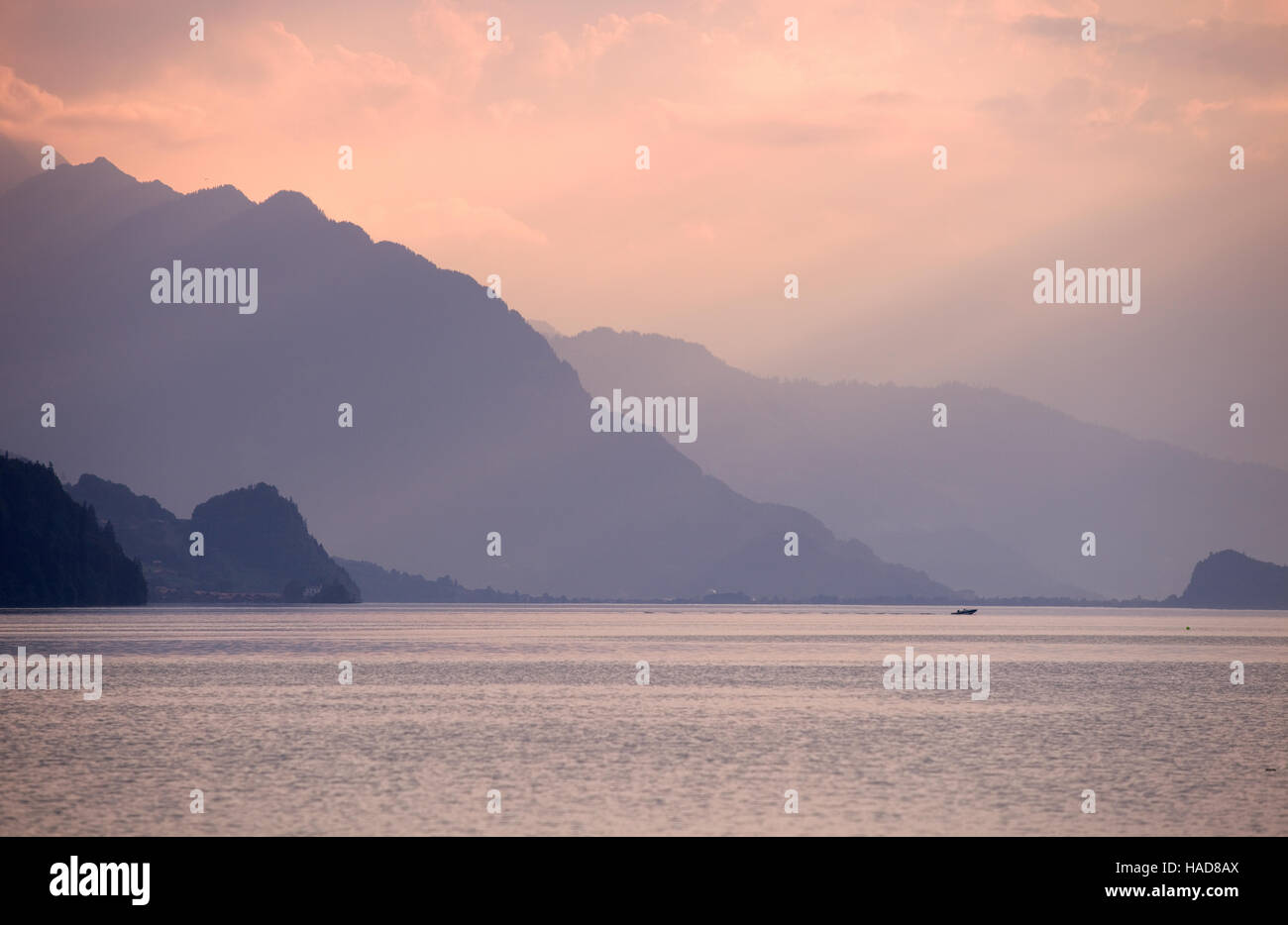 swiss lake at sunset in brienz, Switzerland Stock Photo - Alamy