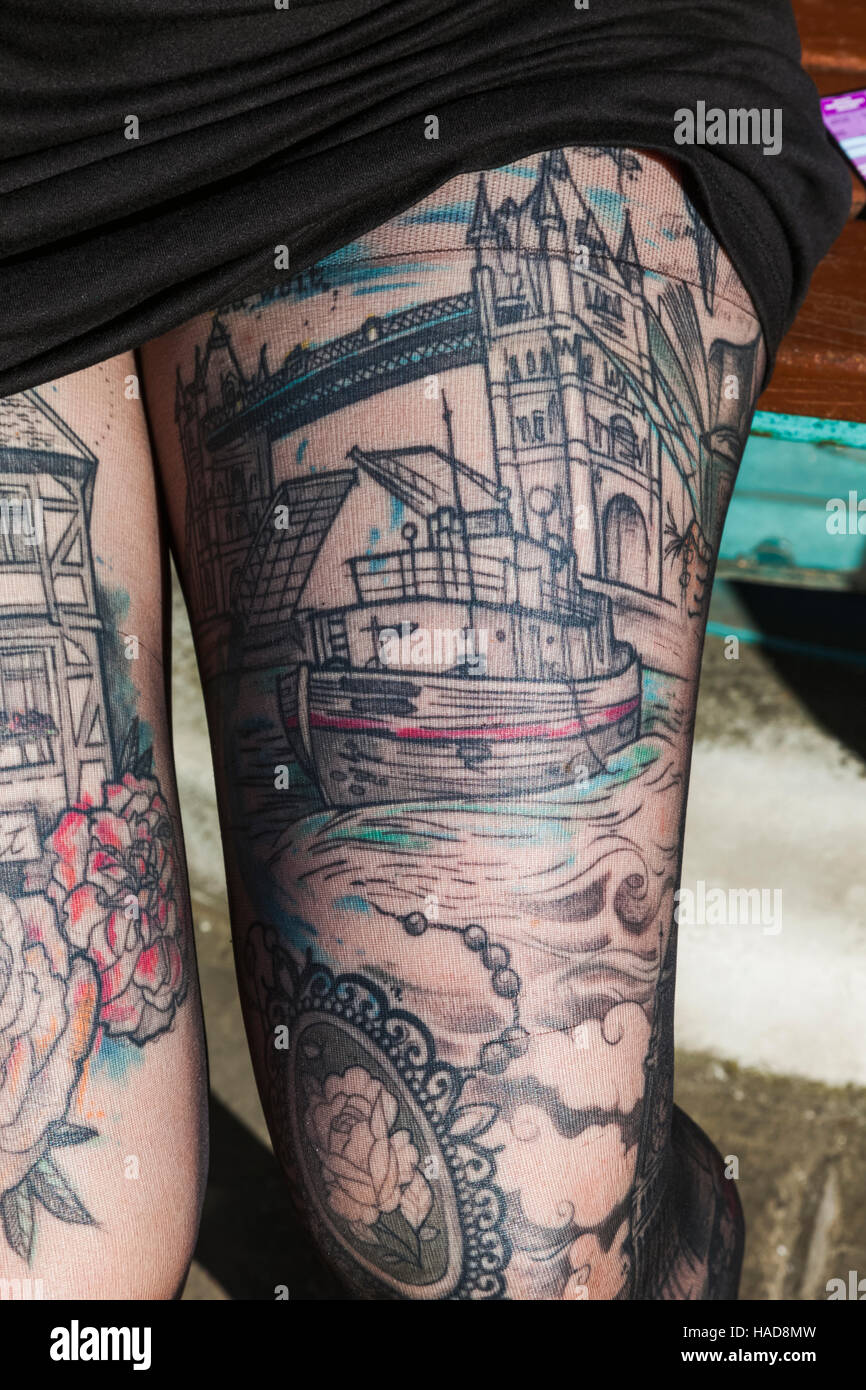 England, London, London Tattoo Convention, Tattoo Detail depicting ...