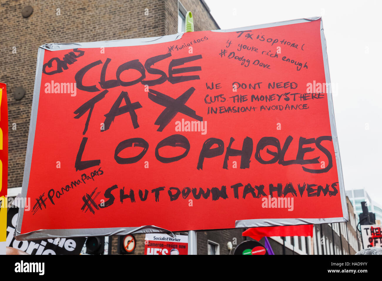England, London, Anti Tax Loopholes Demonstration Sign Stock Photo - Alamy
