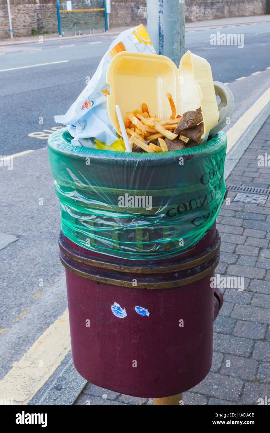 England, London, Discarded Junk Food in Overflowing Rubbish Bin Stock ...