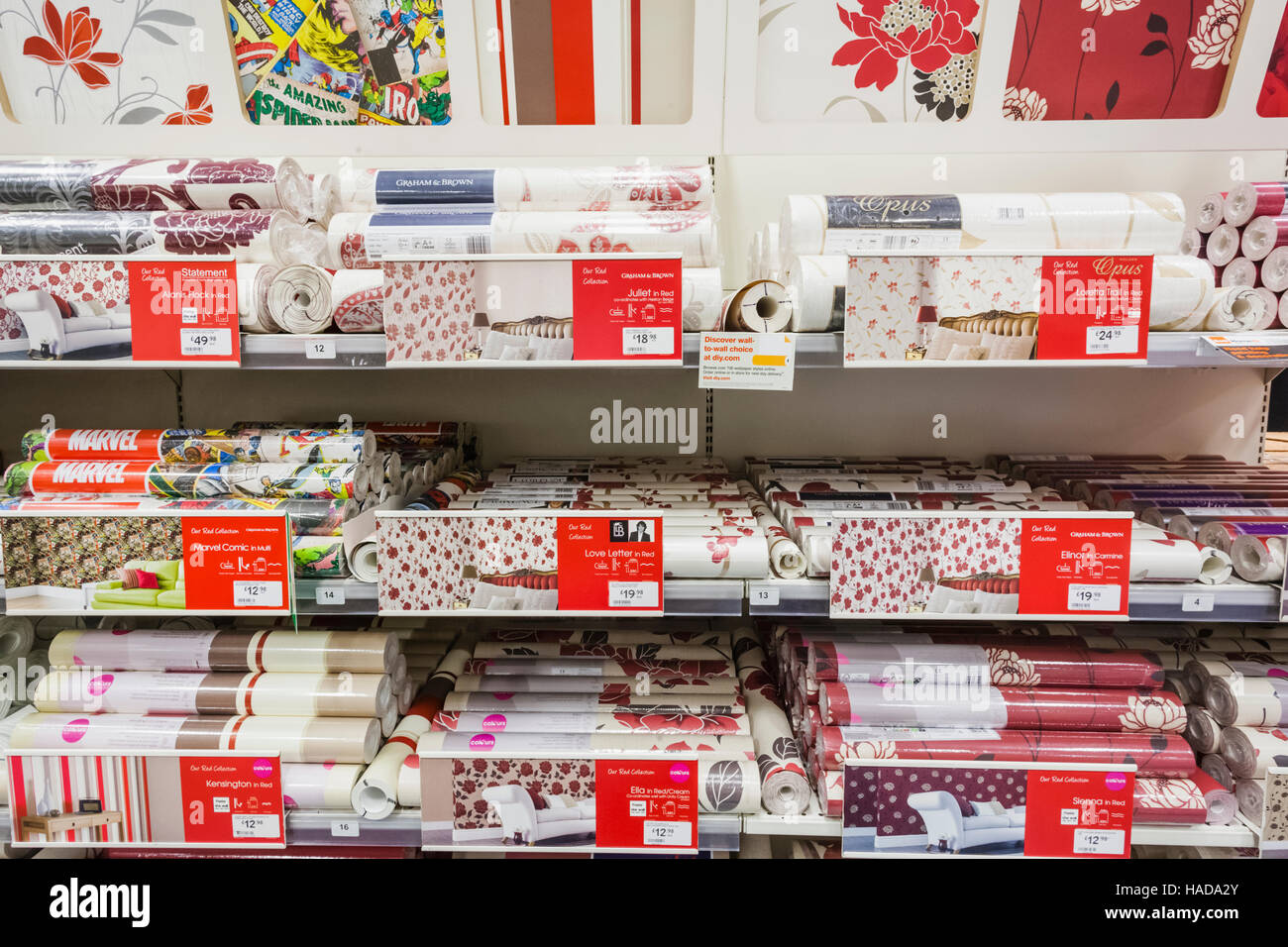 England, London, DIY Store Display of Wallpaper Stock Photo - Alamy