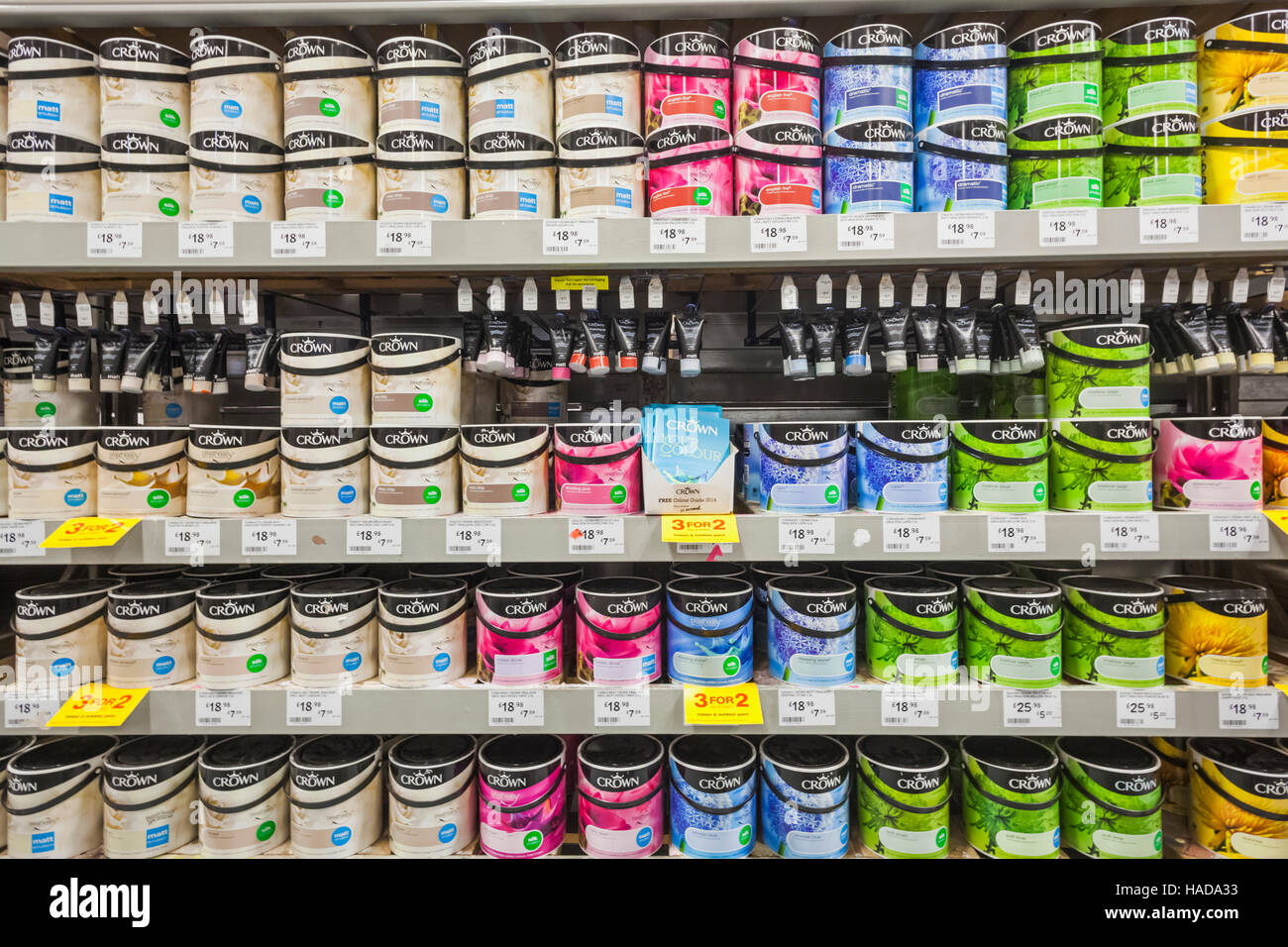 England, London, DIY Store Display of Paint Tins Stock Photo - Alamy