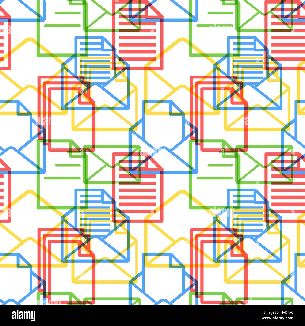A lot of colorful icons of documents and envelopes on white, seamless ...