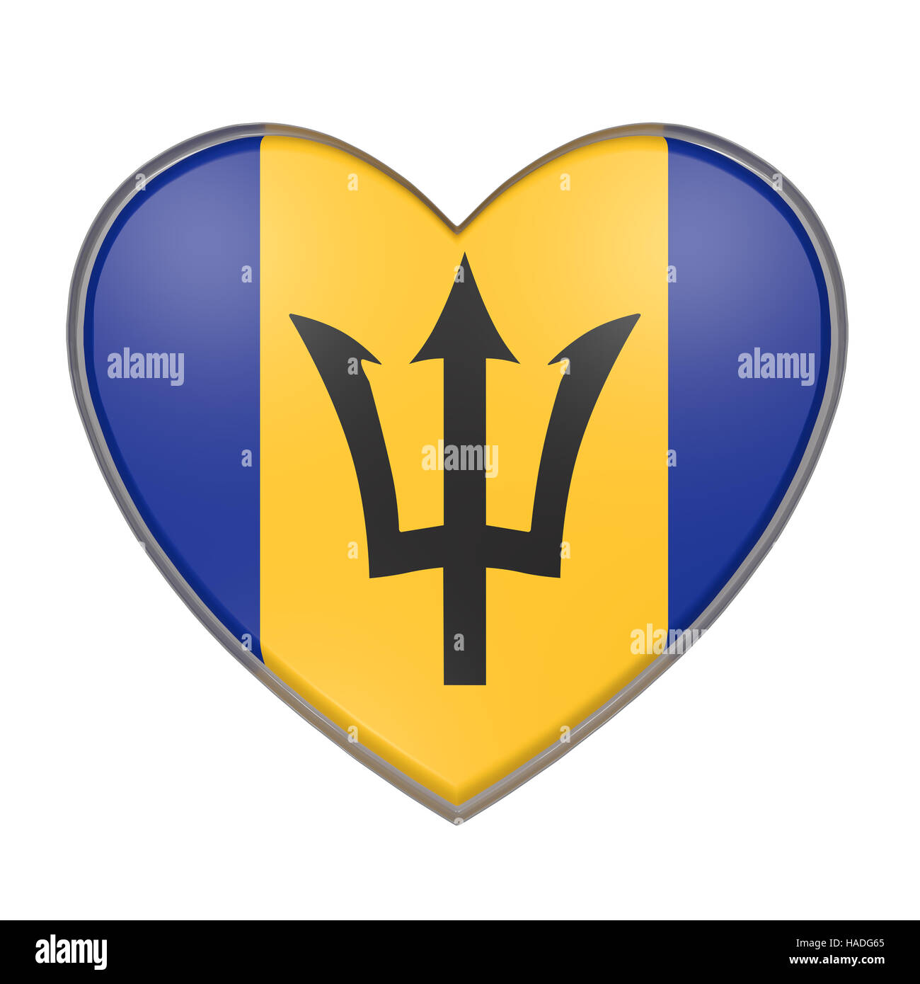 3d rendering of a Barbados flag on a heart. White background Stock ...