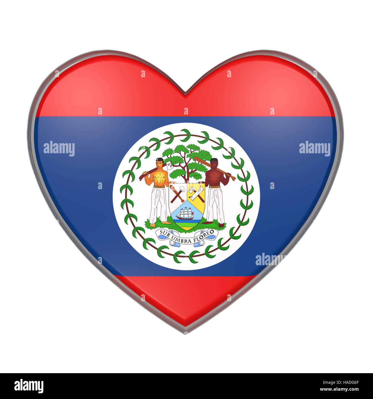 3d rendering of a Belize flag on a heart. White background Stock Photo ...