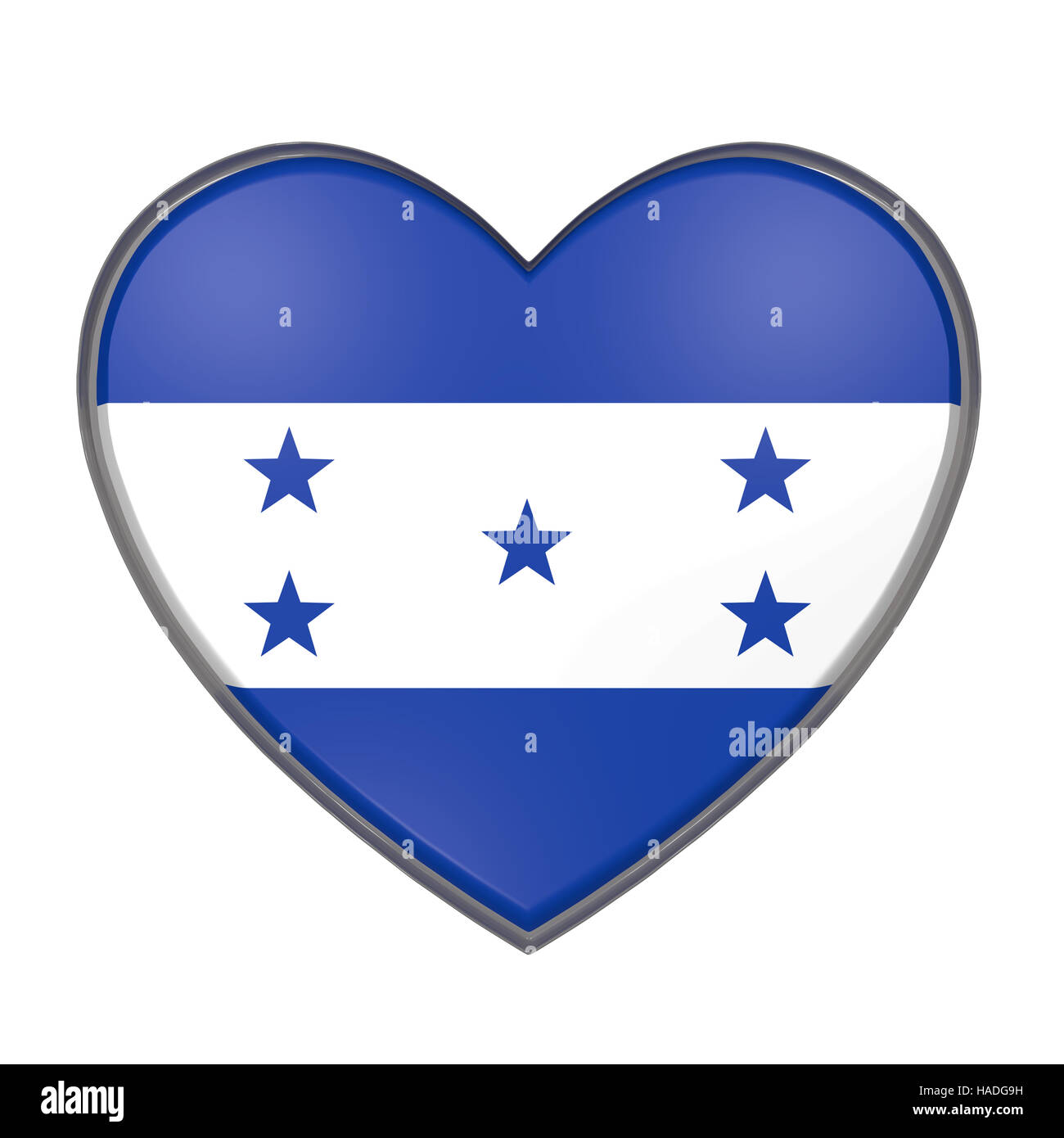 3d rendering of an Honduras flag on a heart. White background Stock ...