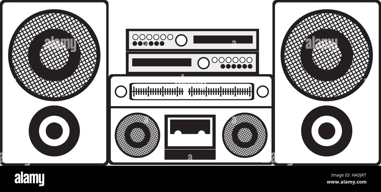 contour monochrome with sound system stereo vector illustration Stock ...