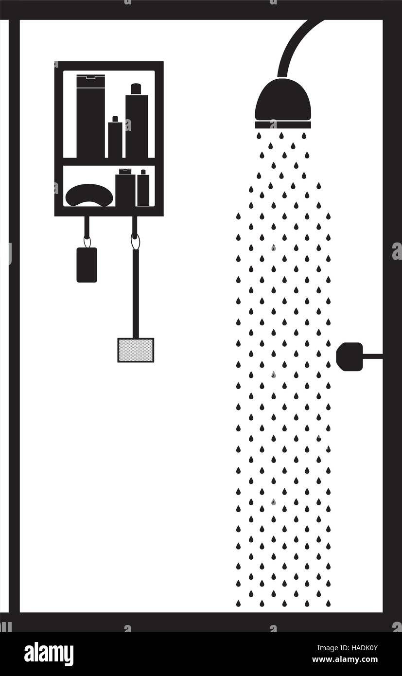 monochrome bathroom with the shower open vector illustration Stock ...