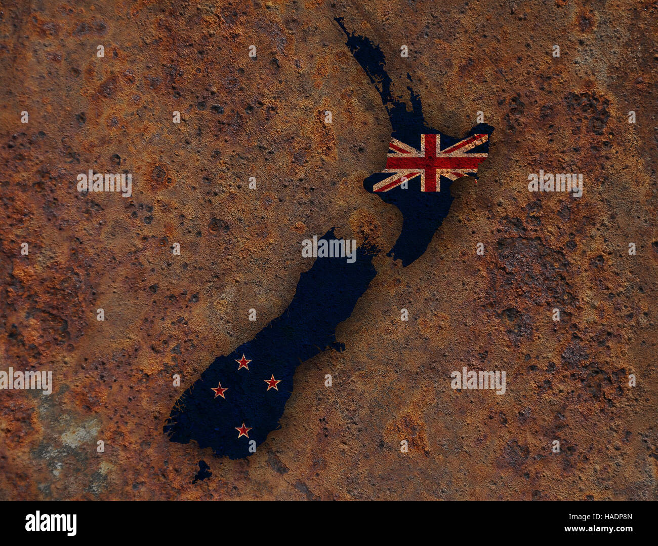 Map and flag of New Zealand on rusty metal Stock Photo - Alamy