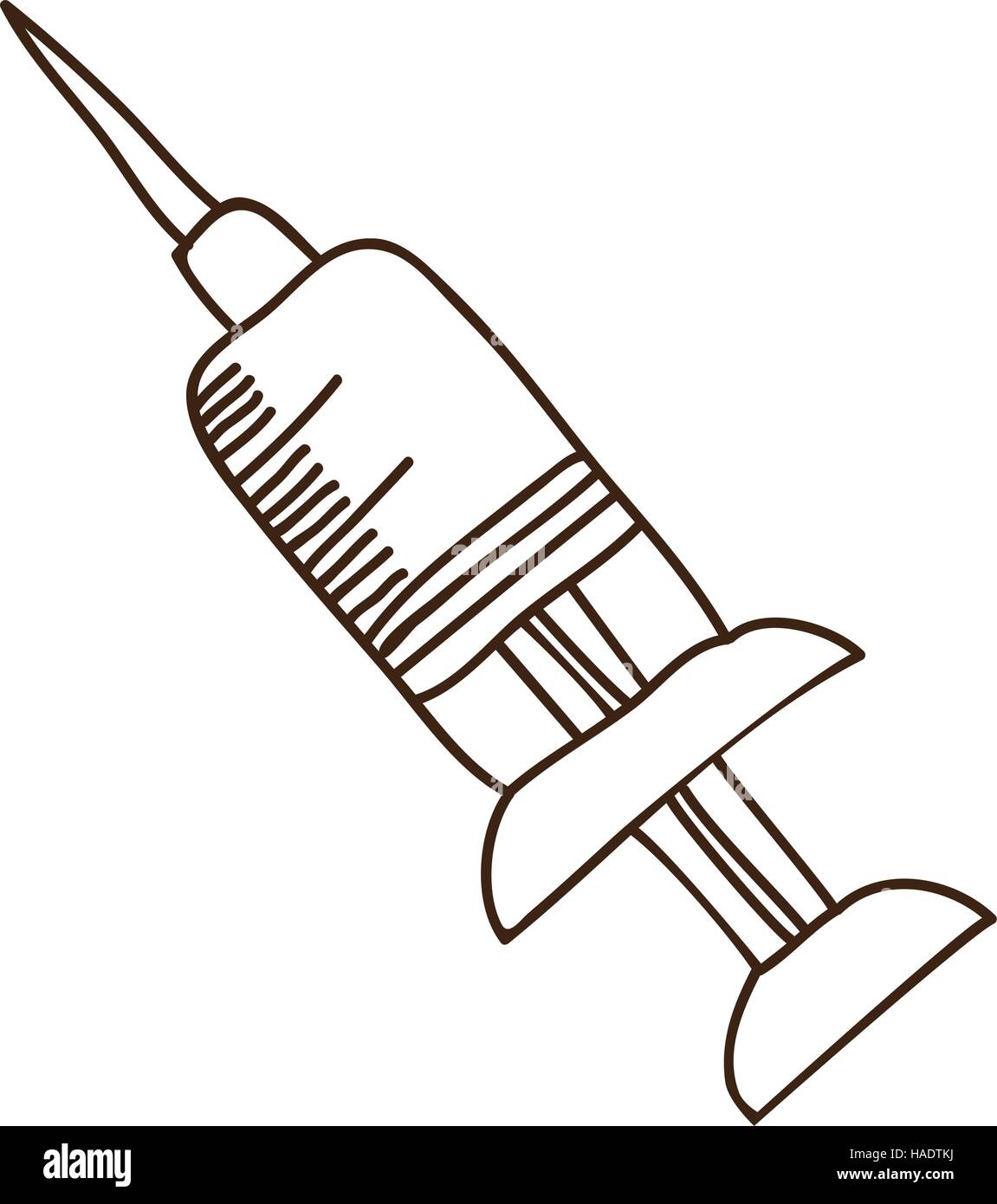 silhouette needle syringe with liquid and inchs vector illustration ...