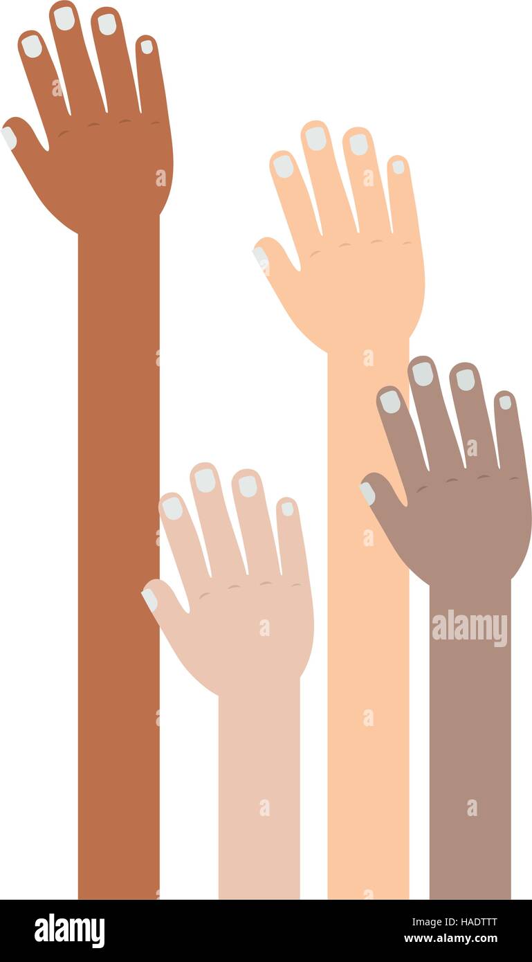 hand raised of different races vector illustration Stock Vector Image ...