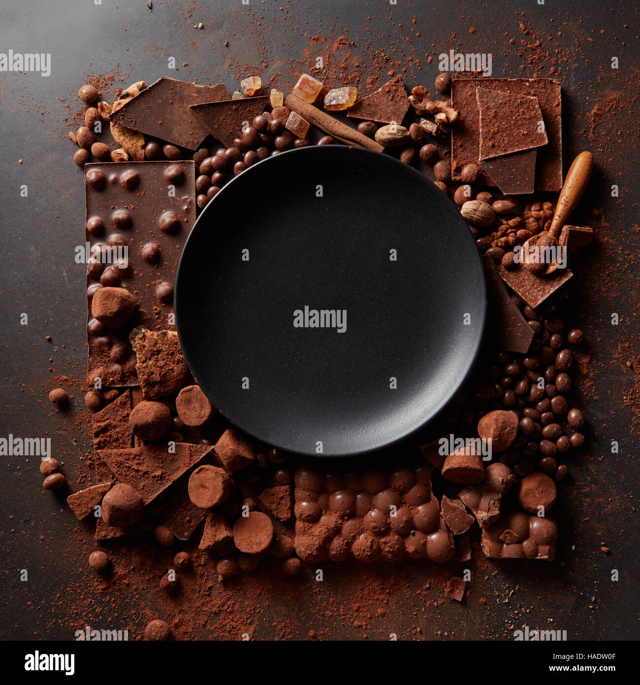 frame of chocolates with plate Stock Photo - Alamy