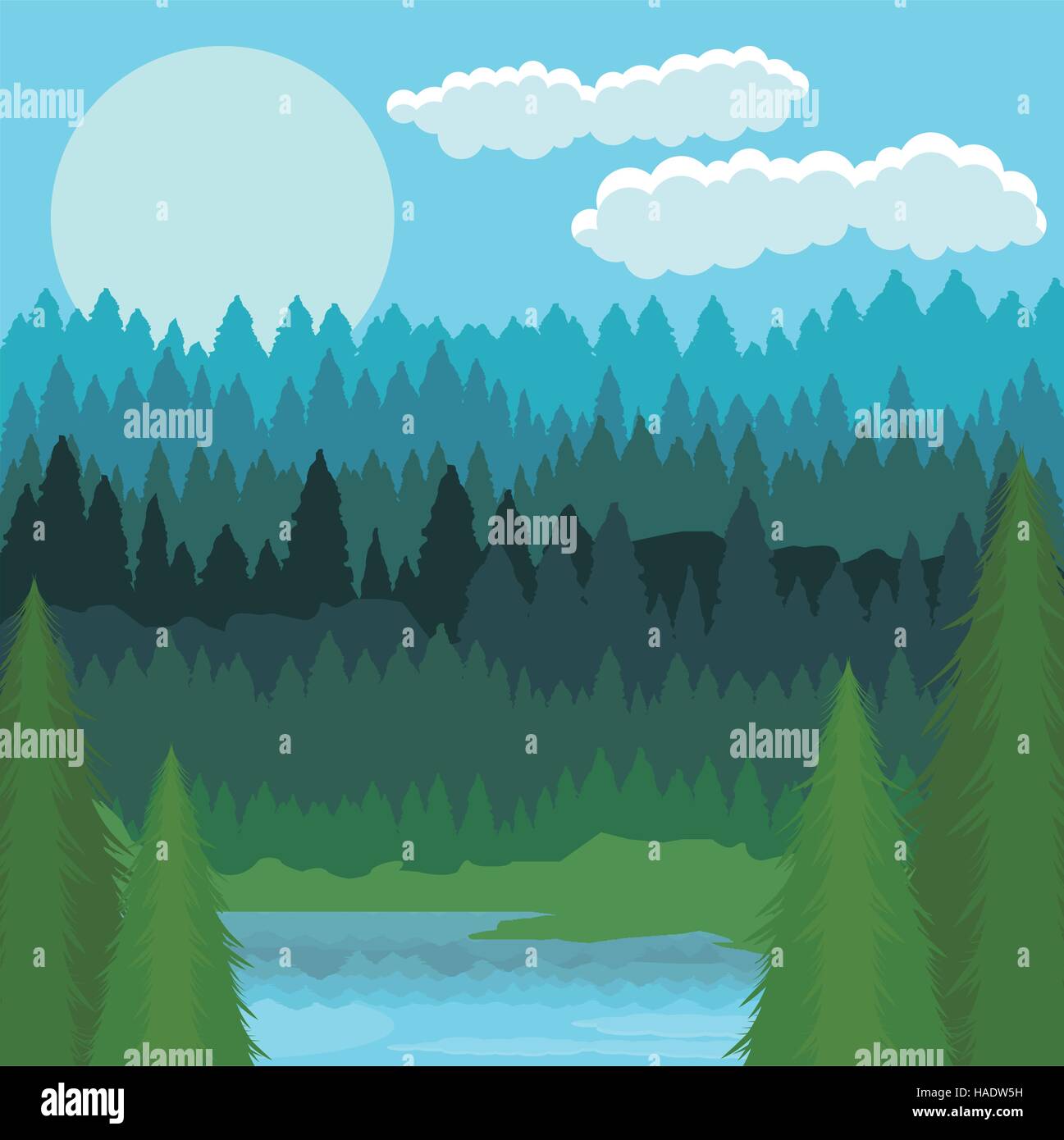 Forest and lake icon. Landscape nature outdoor beautiful and season ...