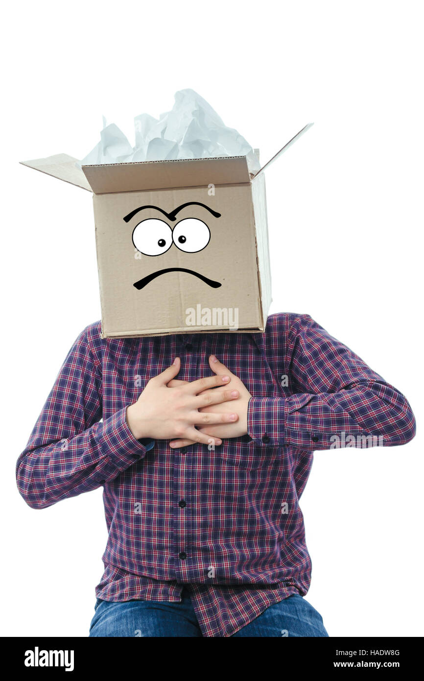 Man with smiling box over his head Stock Photo - Alamy