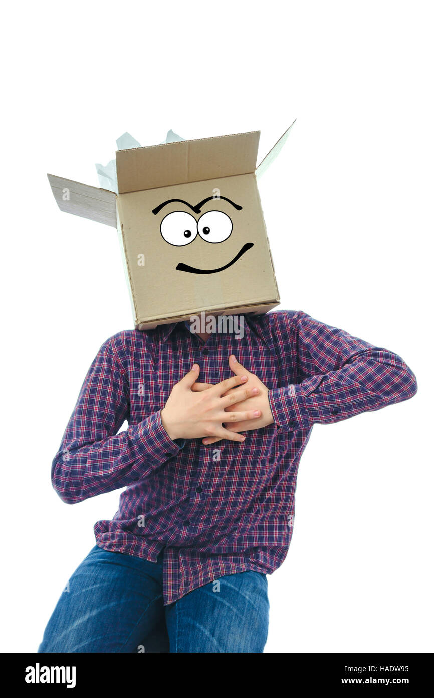 Man with smiling box over his head Stock Photo - Alamy