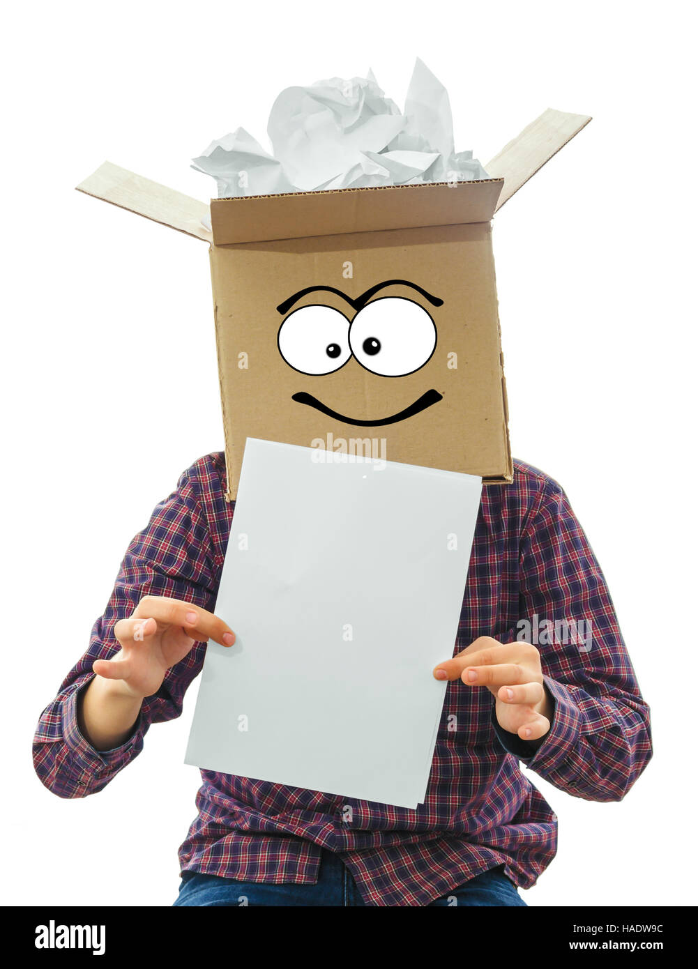 Man with smiling box over his head Stock Photo - Alamy