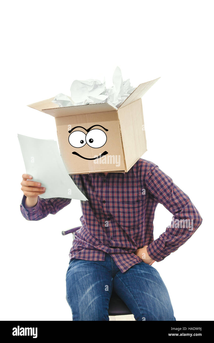 Man with smiling box over his head Stock Photo - Alamy