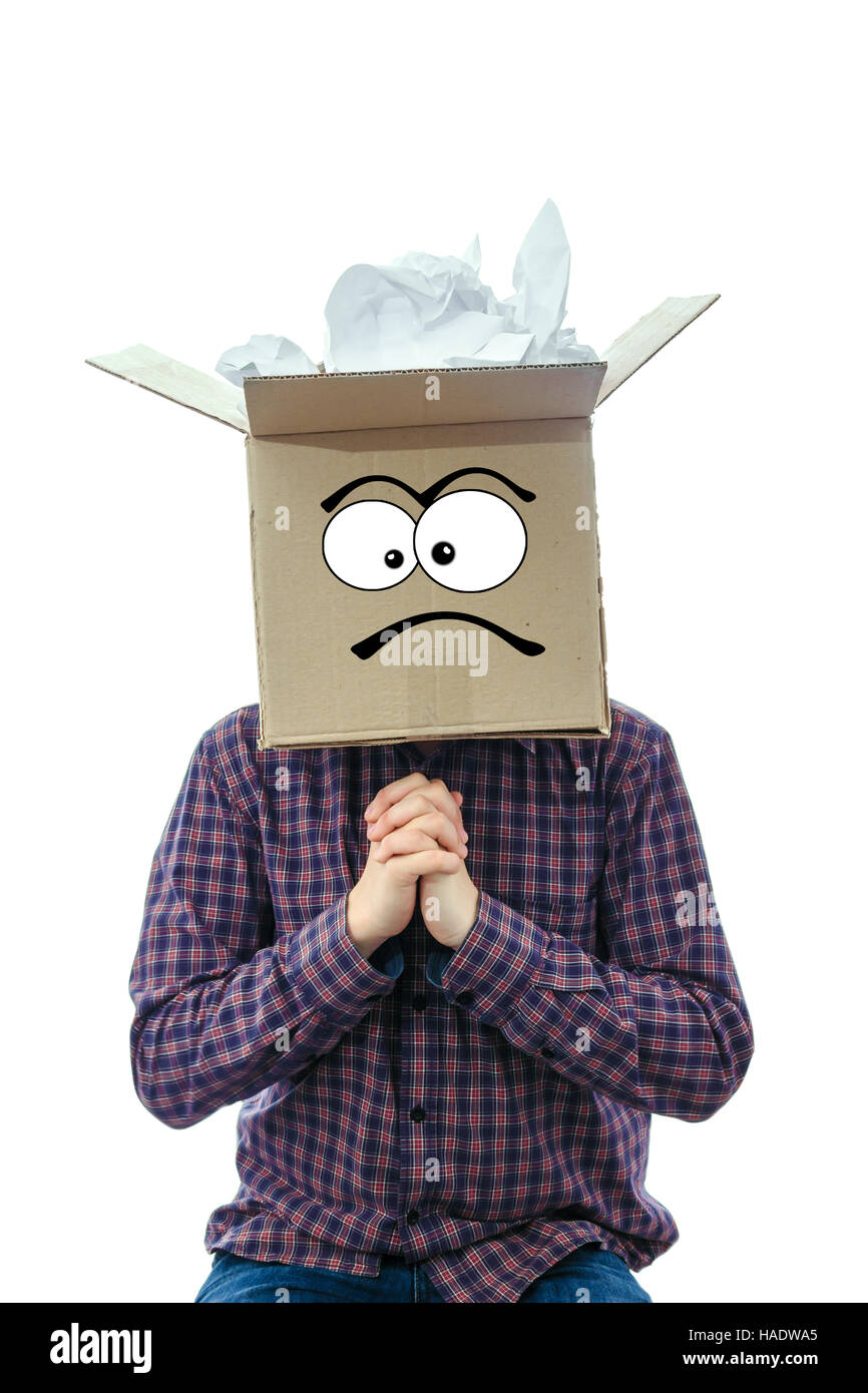 Man with smiling box over his head Stock Photo - Alamy
