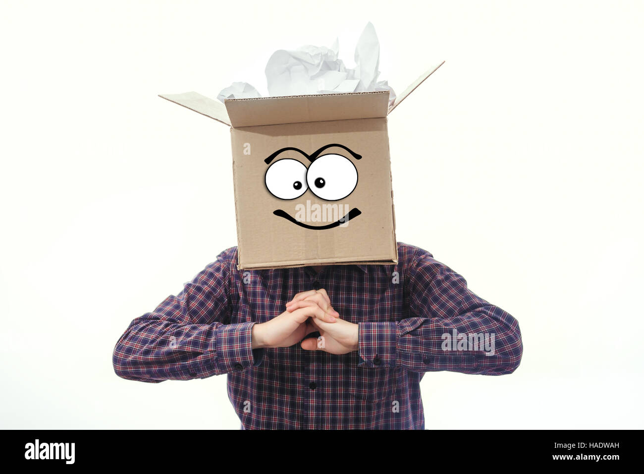 Man with smiling box over his head Stock Photo - Alamy