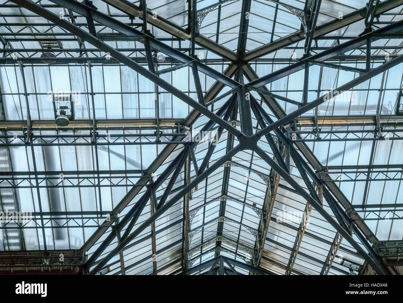 Metal and glass roof, looking up Stock Photo - Alamy