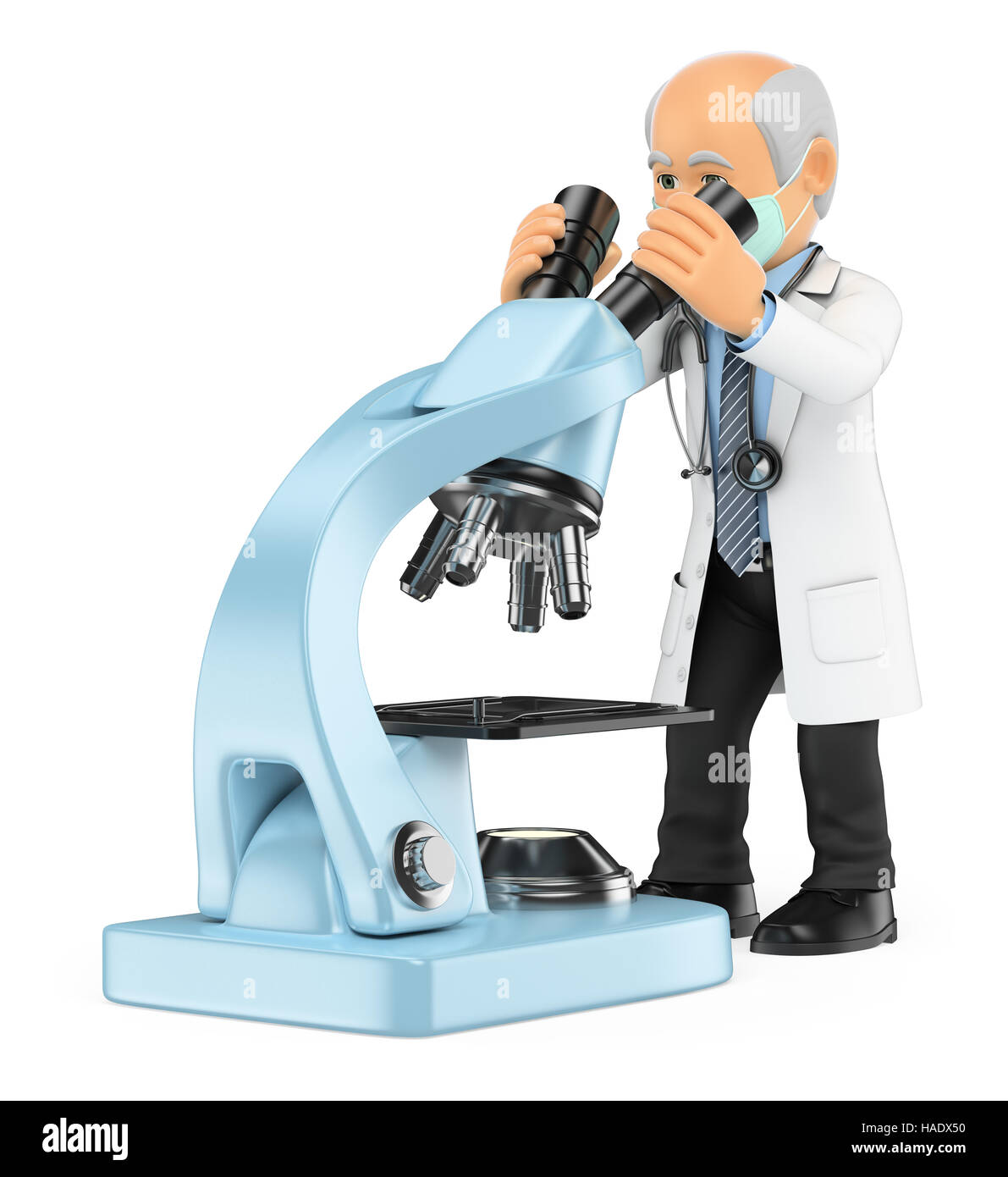 3d medical people illustration. Doctor looking through a microscope ...