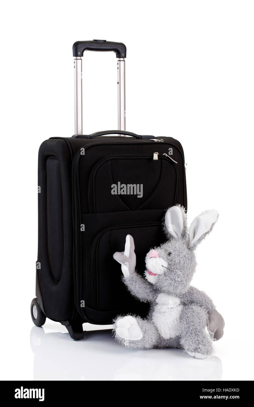 Easter bunny soft toy pointing to the trolley, Easter holiday Stock ...