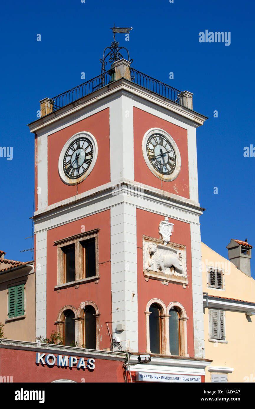 Clock tower in main square of Rovinj, Istria, Croatia, Europe Stock ...