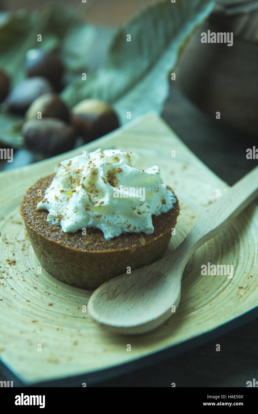 Mi-Cuit Châtaigne, french chestnuts dessert with whipped cream and star ...